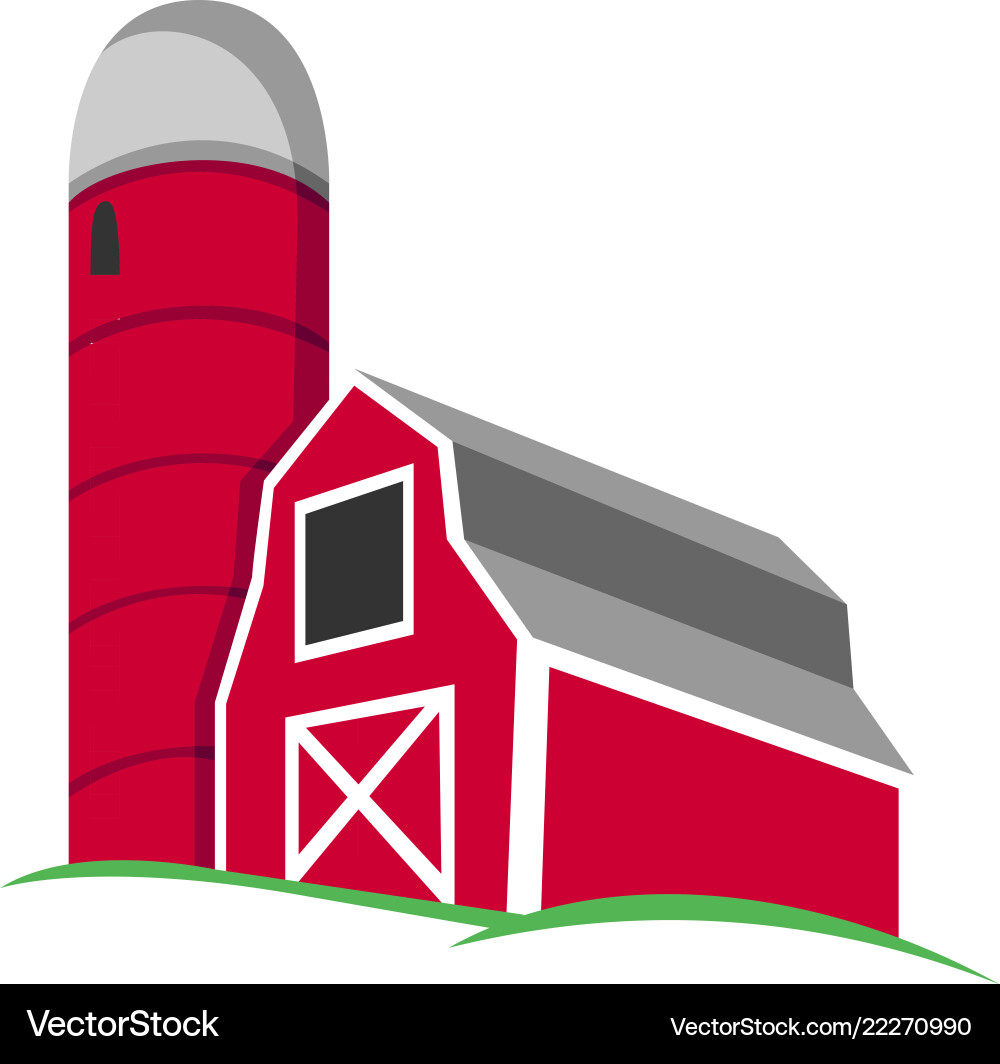 Red barn and silo Royalty Free Vector Image - VectorStock