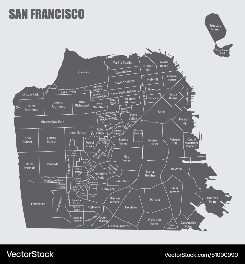 San francisco city administrative map Royalty Free Vector