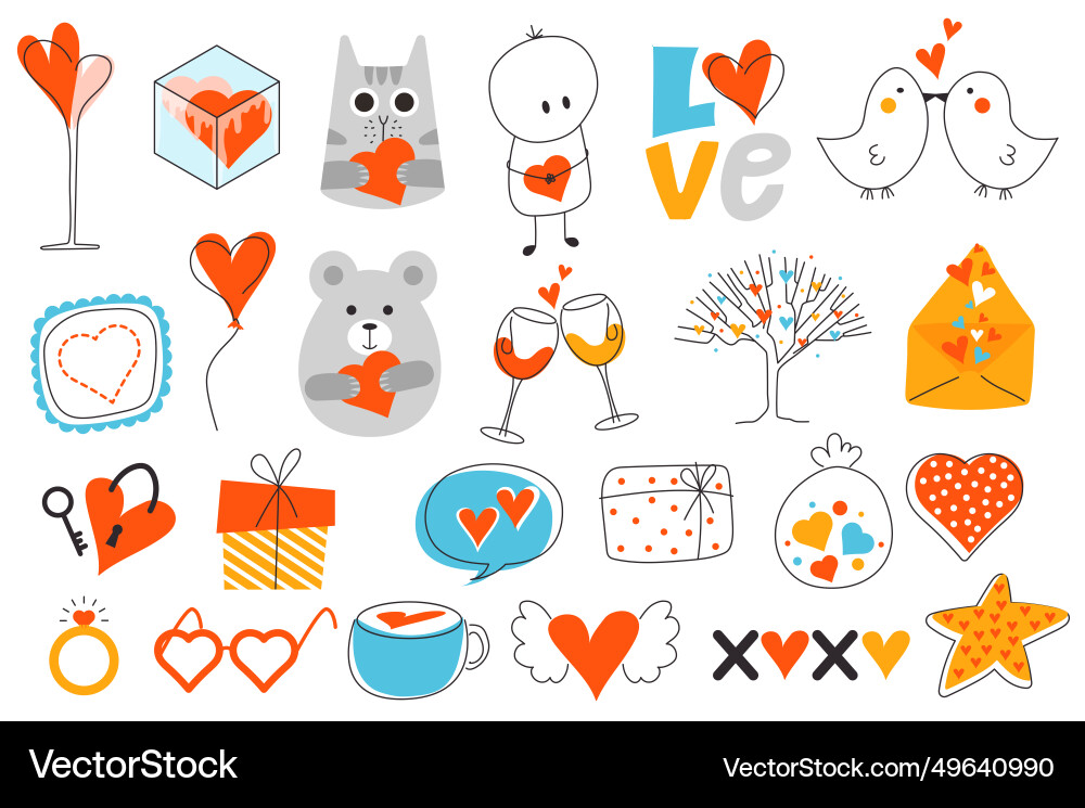Valentine day mega set in flat design Royalty Free Vector