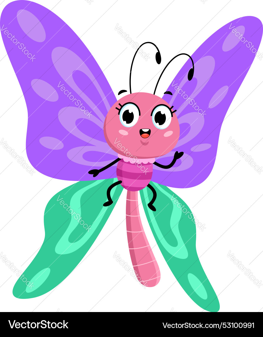 Cute butterfly cartoon character Royalty Free Vector Image