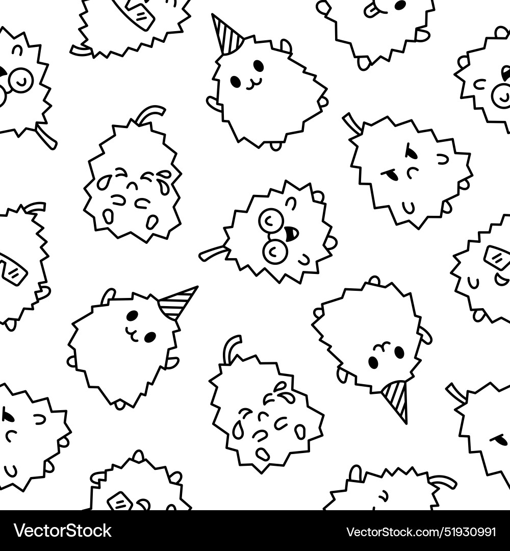Cute durian seamless pattern coloring page Vector Image