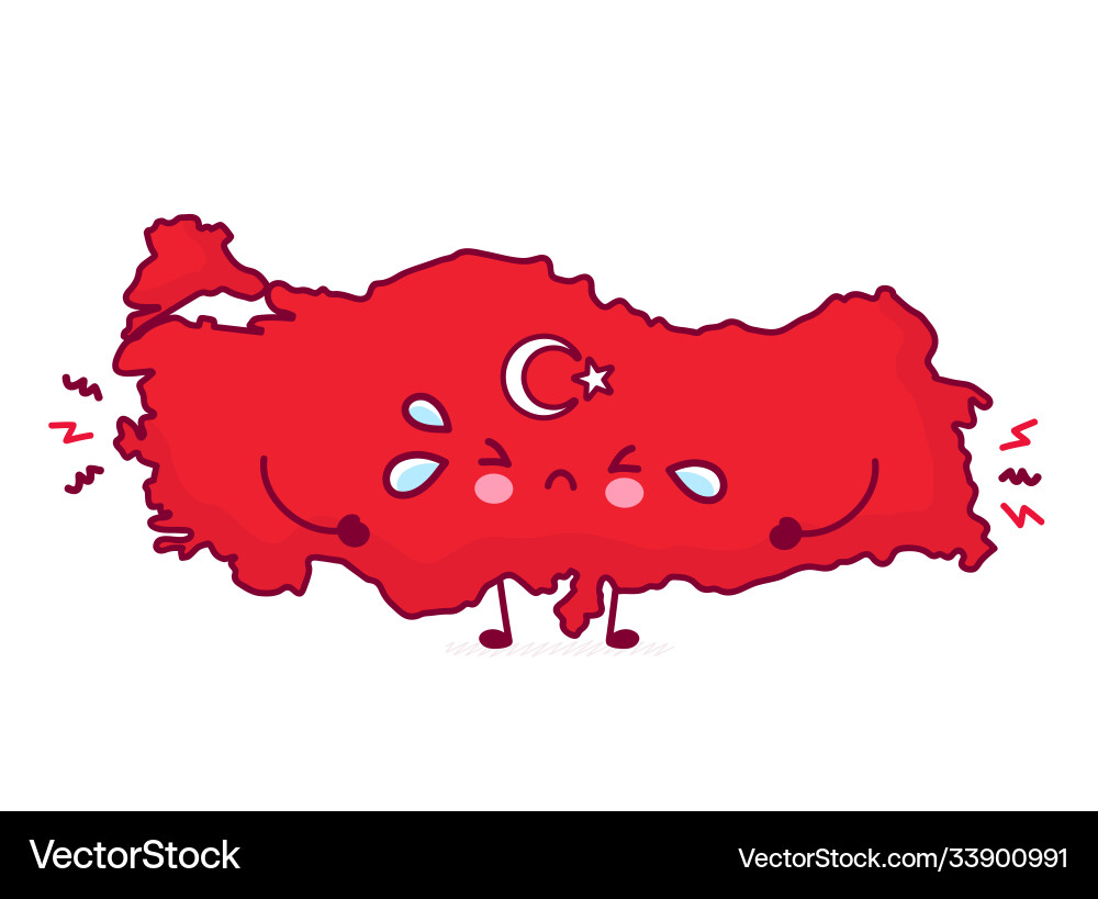 Cute sad funny turkey map and flag Royalty Free Vector Image