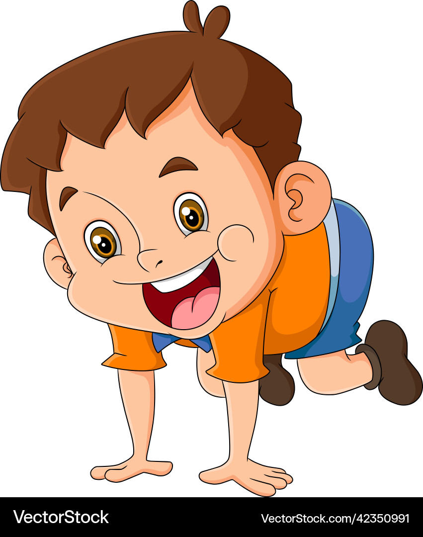 Happy boy is excited to crawl with a face Vector Image
