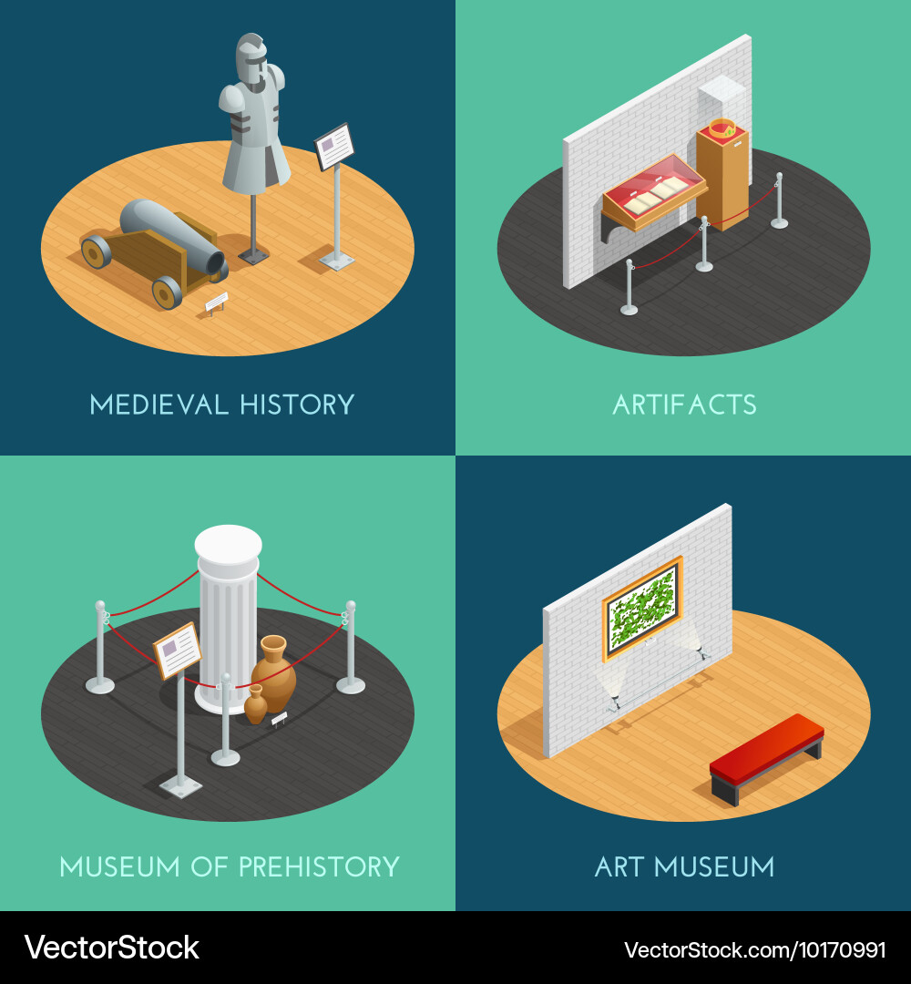 Museum isometric 2x2 compositions Royalty Free Vector Image