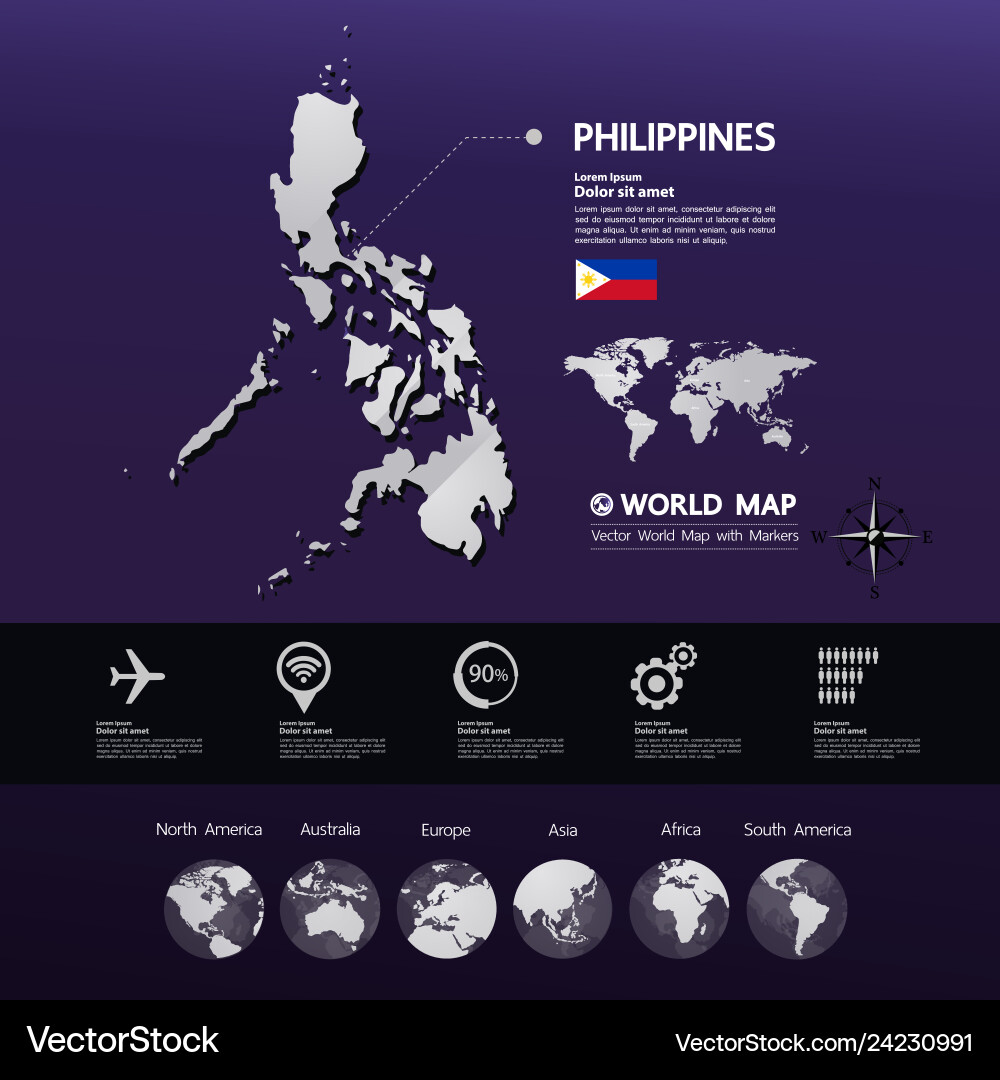Philippines map Royalty Free Vector Image - VectorStock