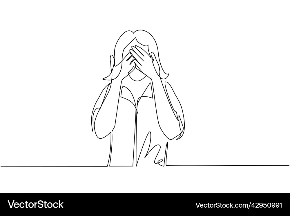 Single continuous line drawing young woman closes Vector Image