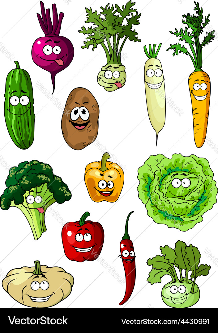 Smiling Garden Vegetables Cartoon Royalty Free Vector Image