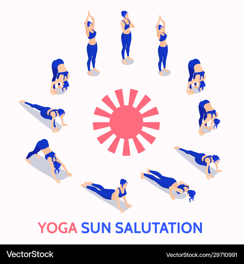 Yoga sun salutation routine daily practice Vector Image