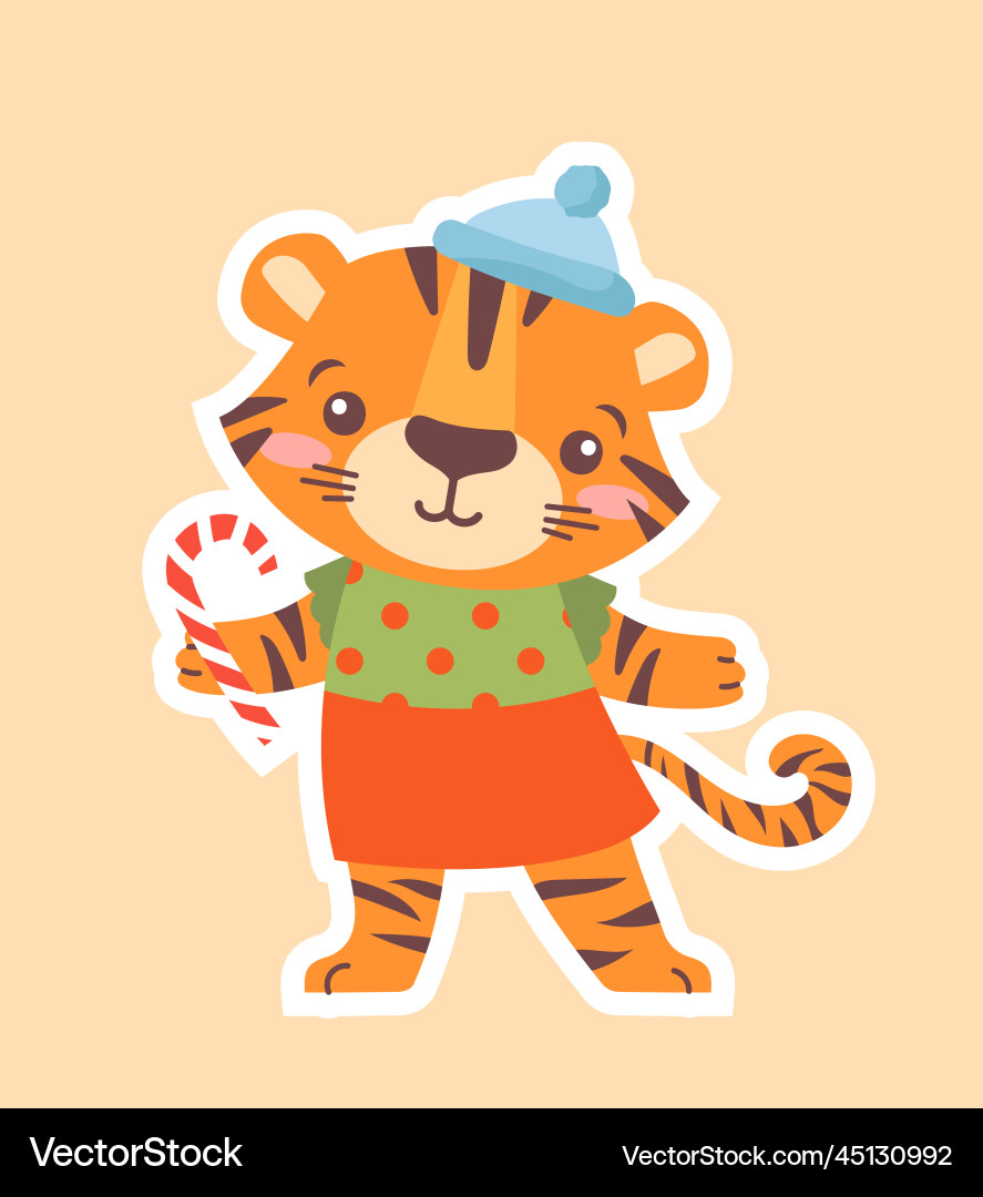 Cute Tiger Sticker - Winter Holiday Royalty Free Vector