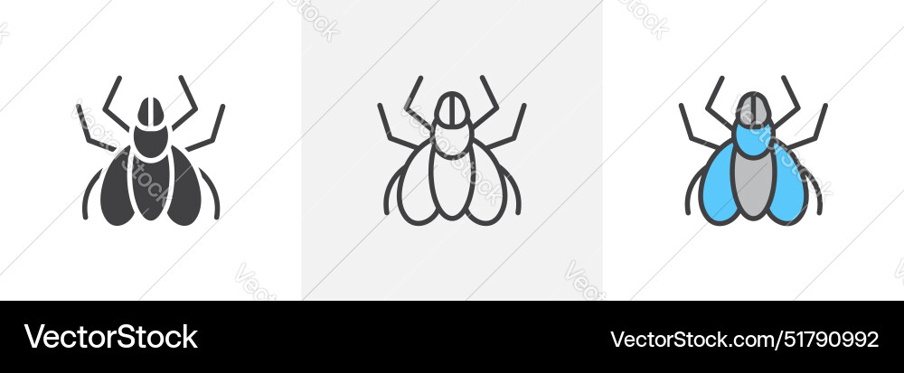 Fly insect icon set black filled and outlined Vector Image