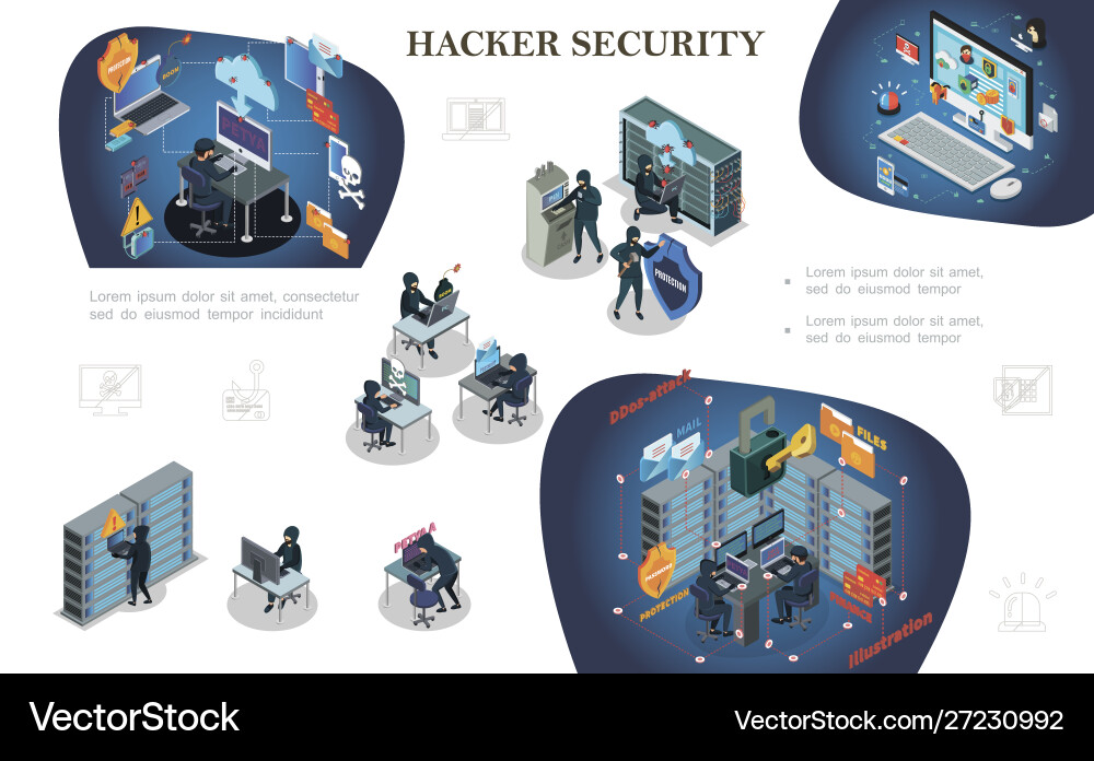 Isometric hacking activity elements composition Vector Image Isometric hacking activity elements composition Vector Image