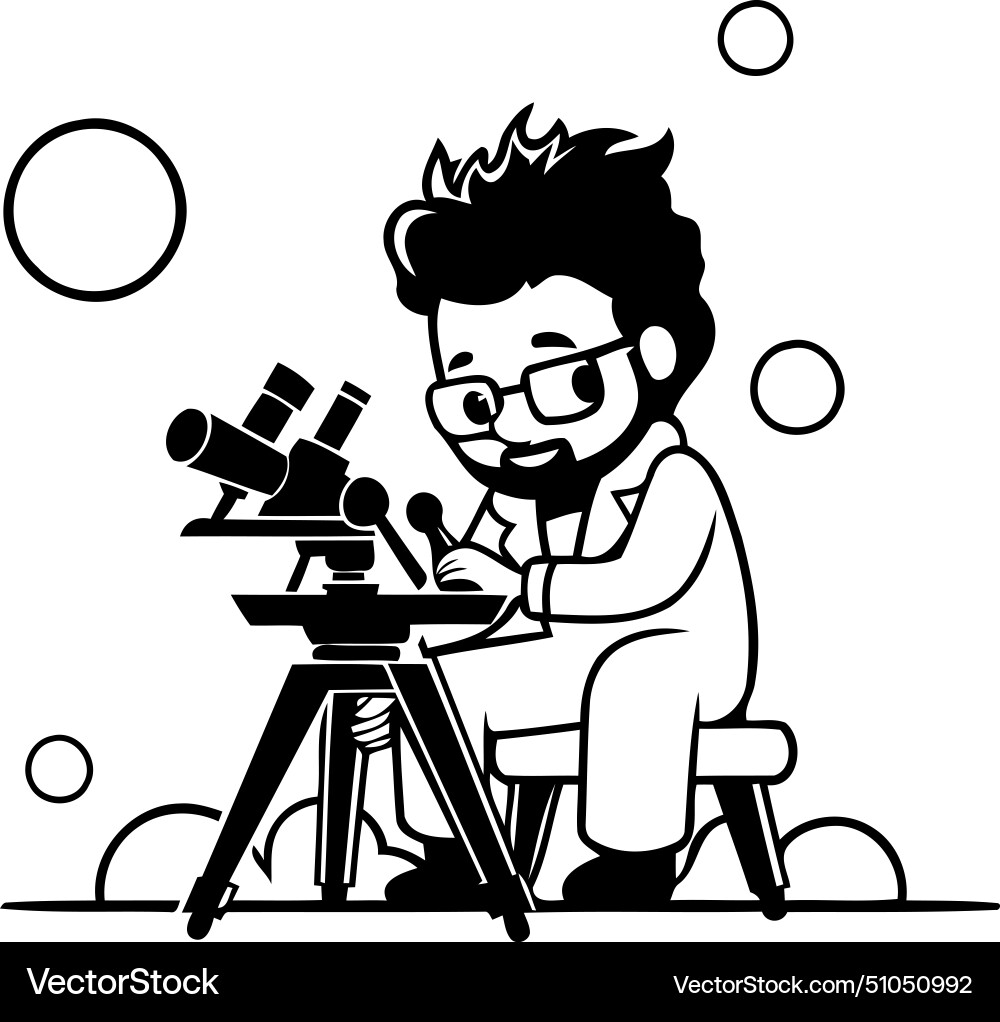 Scientist working with microscope in flat cartoon Vector Image
