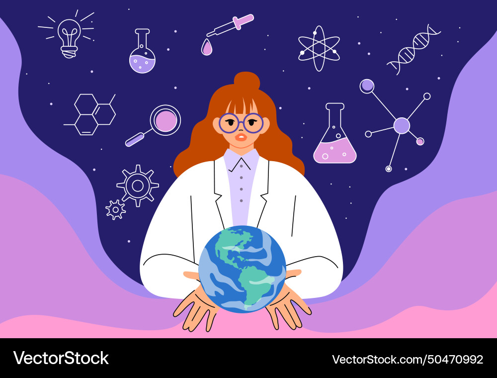 Woman scientist science girl technology Royalty Free Vector