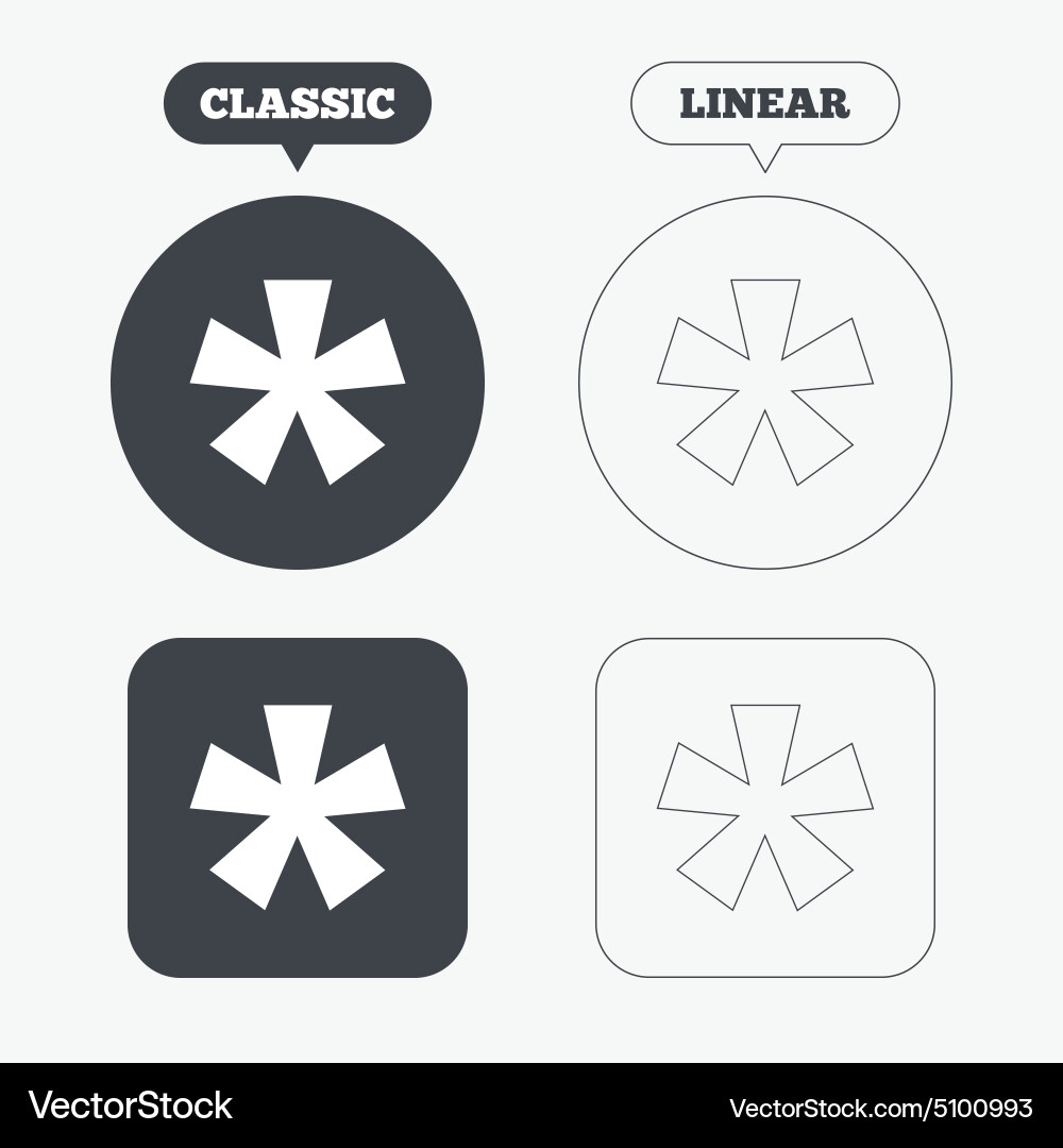 Asterisk footnote sign icon star symbol Royalty Free Vector