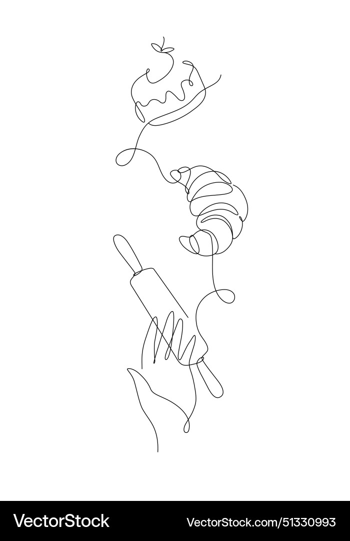 Bakery desserts cake croissant and rolling pin Vector Image