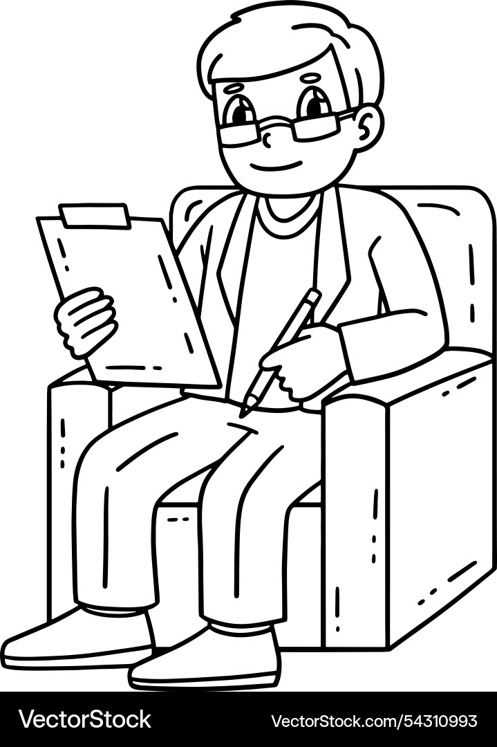 Doctor writing down notes isolated coloring page Vector Image