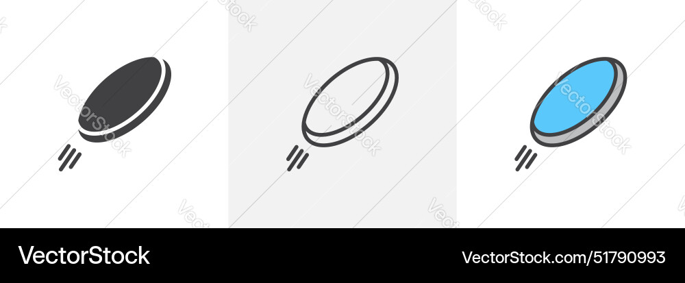 Flying disc icon set black filled and outlined Vector Image