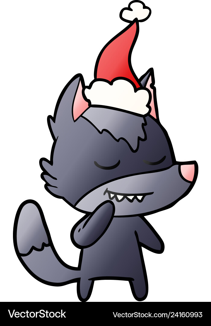 Friendly gradient cartoon of a wolf wearing santa Vector Image