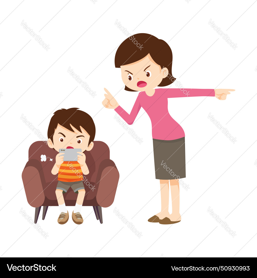 Parent angry to kid addicted phone Royalty Free Vector Image