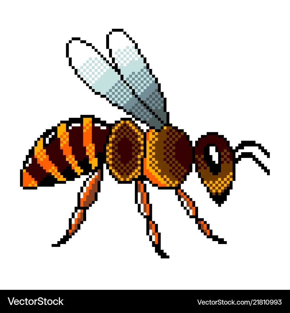 Pixel art flying bee detailed isolated Royalty Free Vector