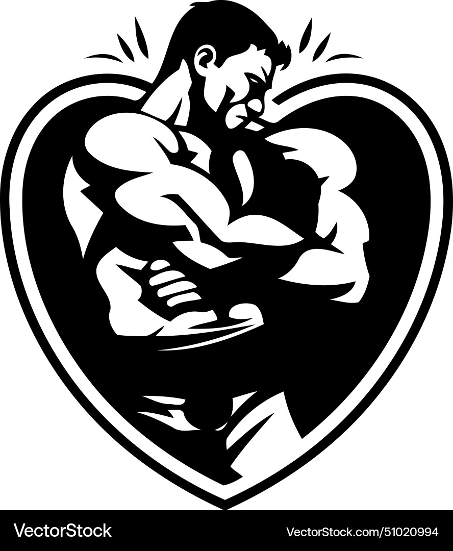 Bodybuilder with a red heart on white background Vector Image