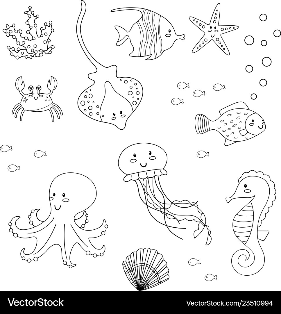 Water Animals Pictures For Colouring Colouring Of Fish Under The Sea