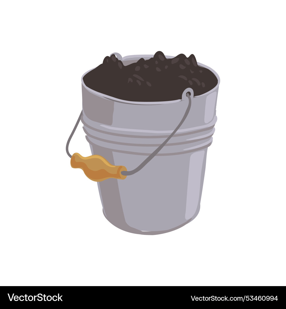 Drawing metal bucket with soil Royalty Free Vector Image