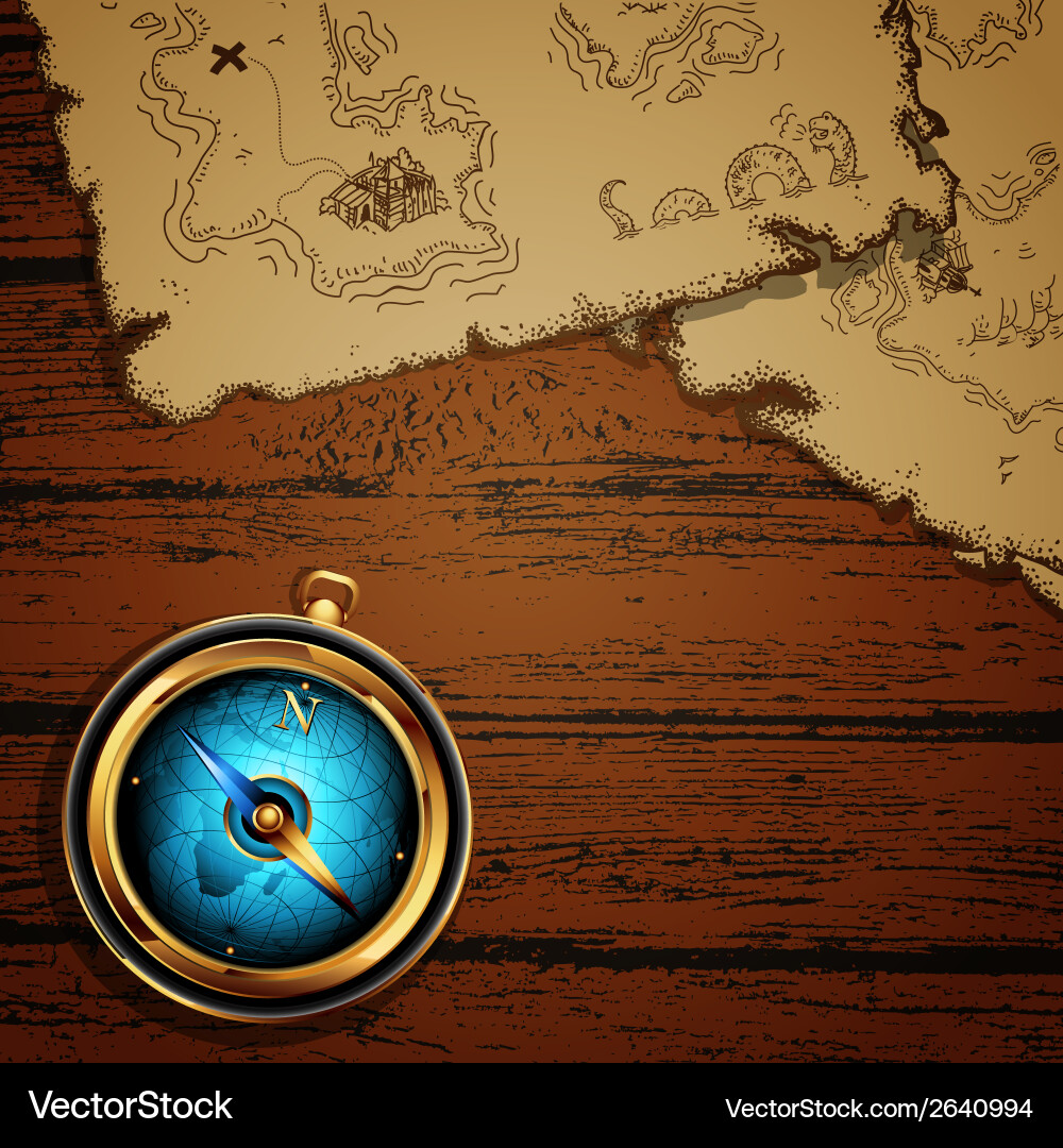 Marine theme compass and map Royalty Free Vector Image