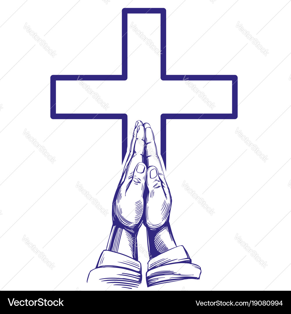 Praying hands symbol christianity hand drawn Vector Image