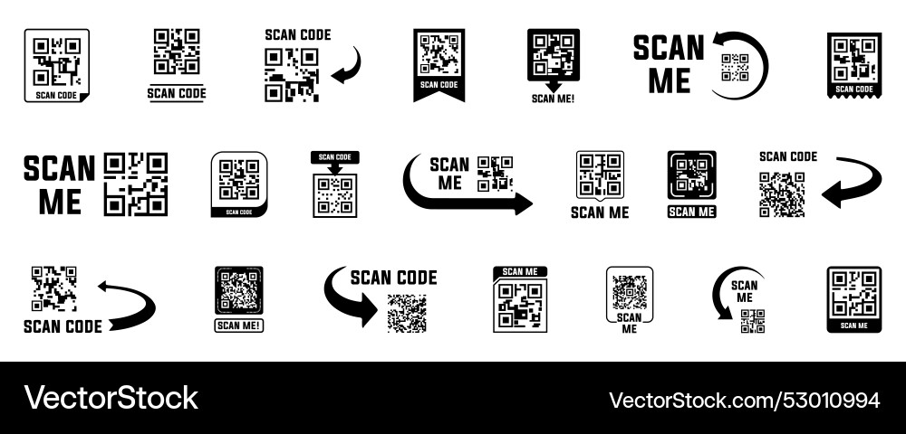 Qr code icon collection in black scan me Vector Image