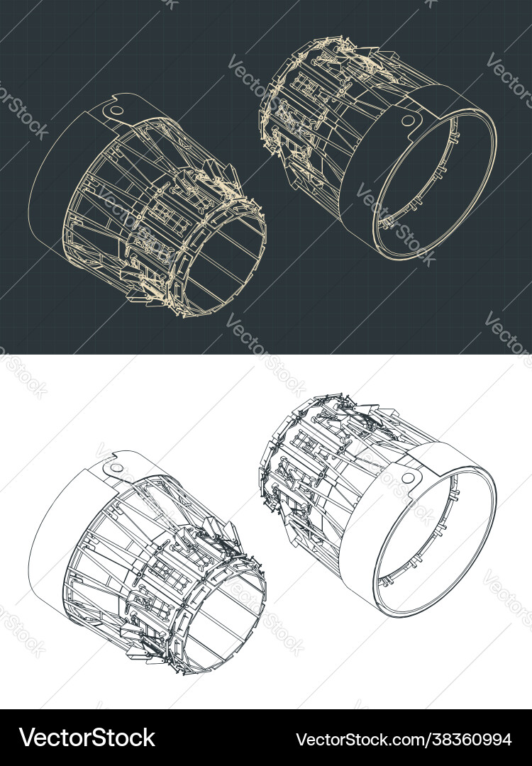 Thrust nozzle isometric blueprints Royalty Free Vector Image