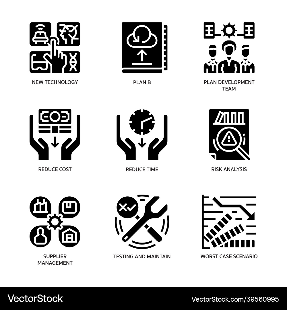 Business continuity plan icons set Royalty Free Vector Image