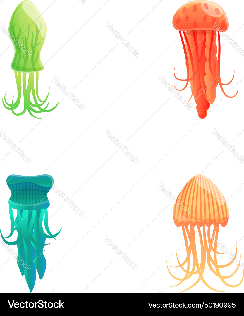 Cartoon Jellyfish Icons Set Lizenzfreies Vektorbild