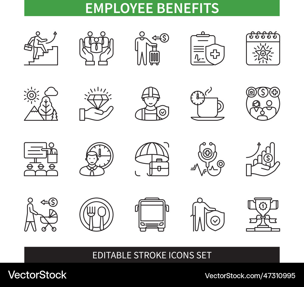 Employee benefits editable stroke icon set Vector Image
