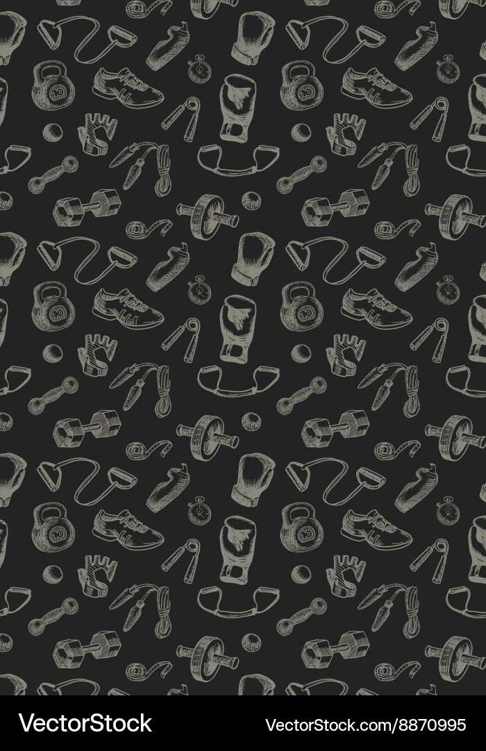 Fitness and gym doodle hand drawn pattern Vector Image