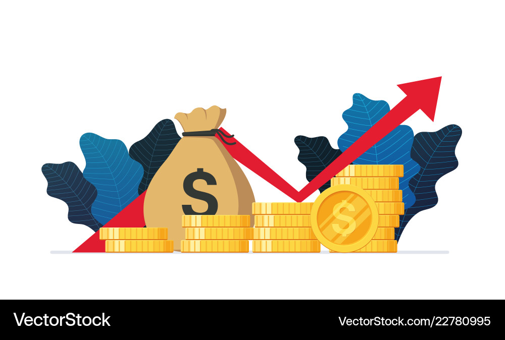 Monetary profit and growing red graph up economic Vector Image