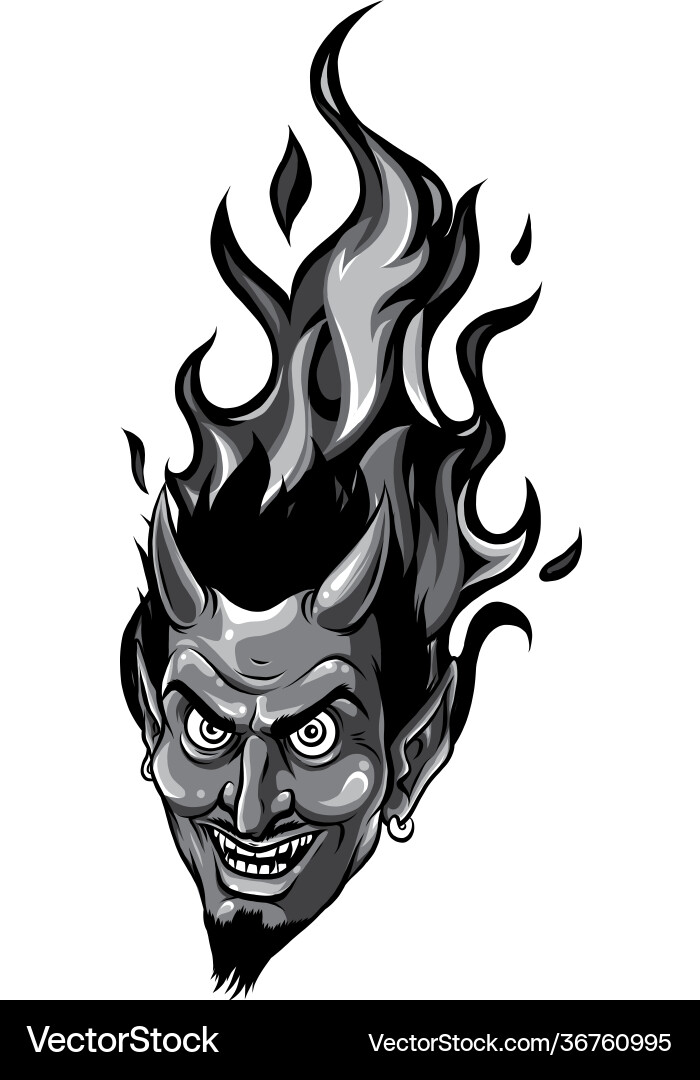 Monochromatic smiling devil face Royalty Free Vector Image