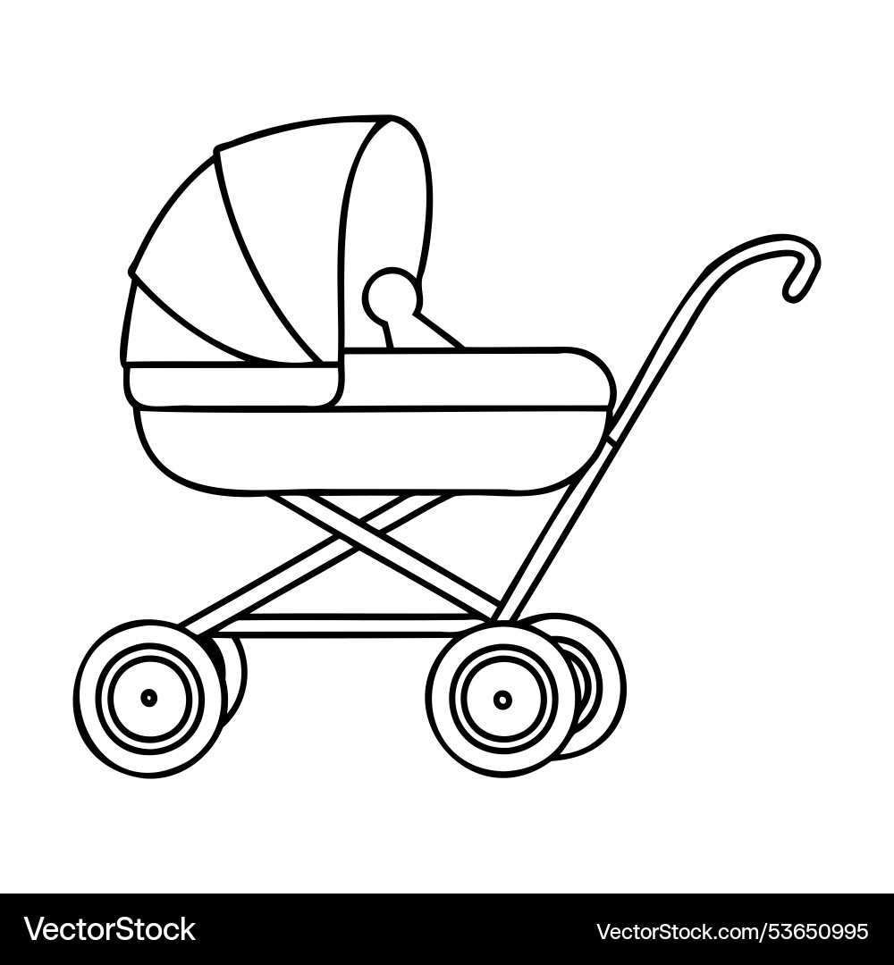 Newborn baby modern stroller coloring page Vector Image