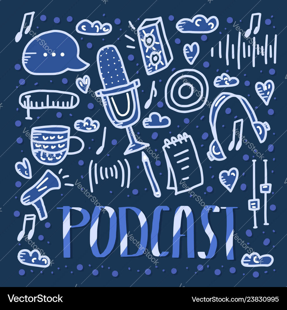 Podcast-Beschriftung mit Dekoration Design Vektorbild