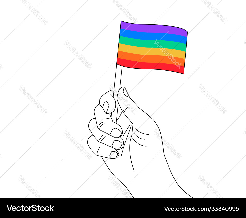 Pride month line art - a hand with rainbow flag Vector Image