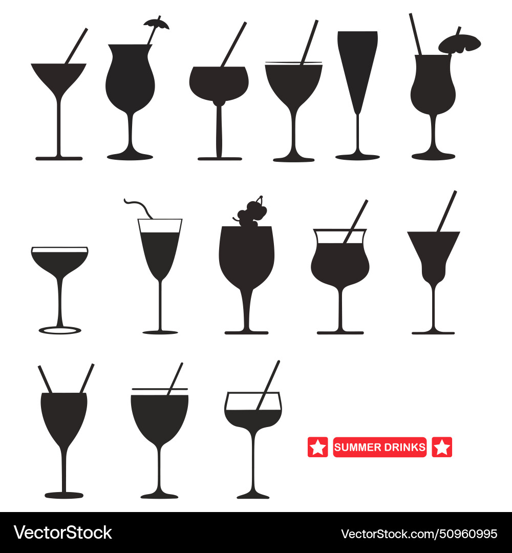 Summer sips galore vibrant silhouettes Royalty Free Vector