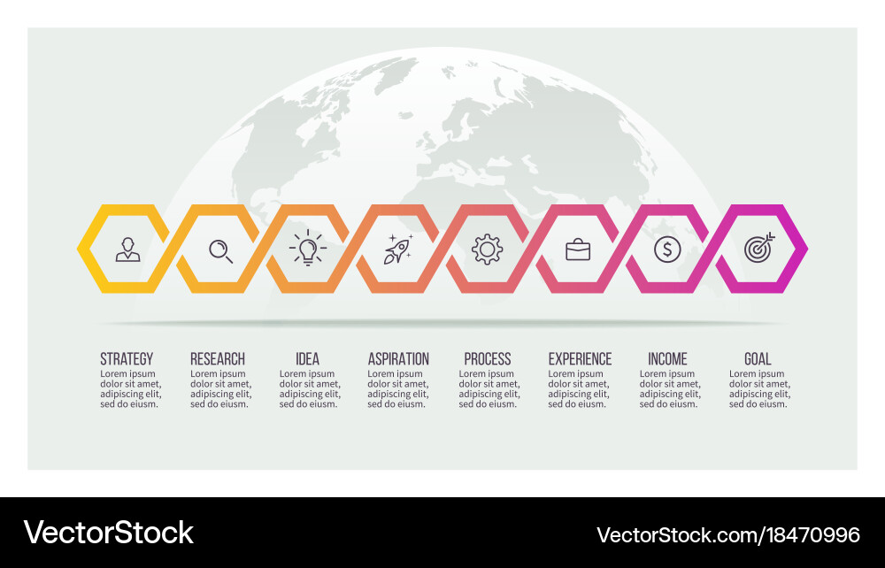 Business process timeline infographics with 8 Vector Image