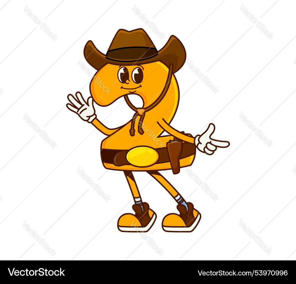 Cartoon groovy math number two cowboy character Vector Image