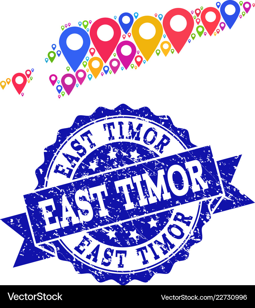 Collage map of east timor with pins Royalty Free Vector