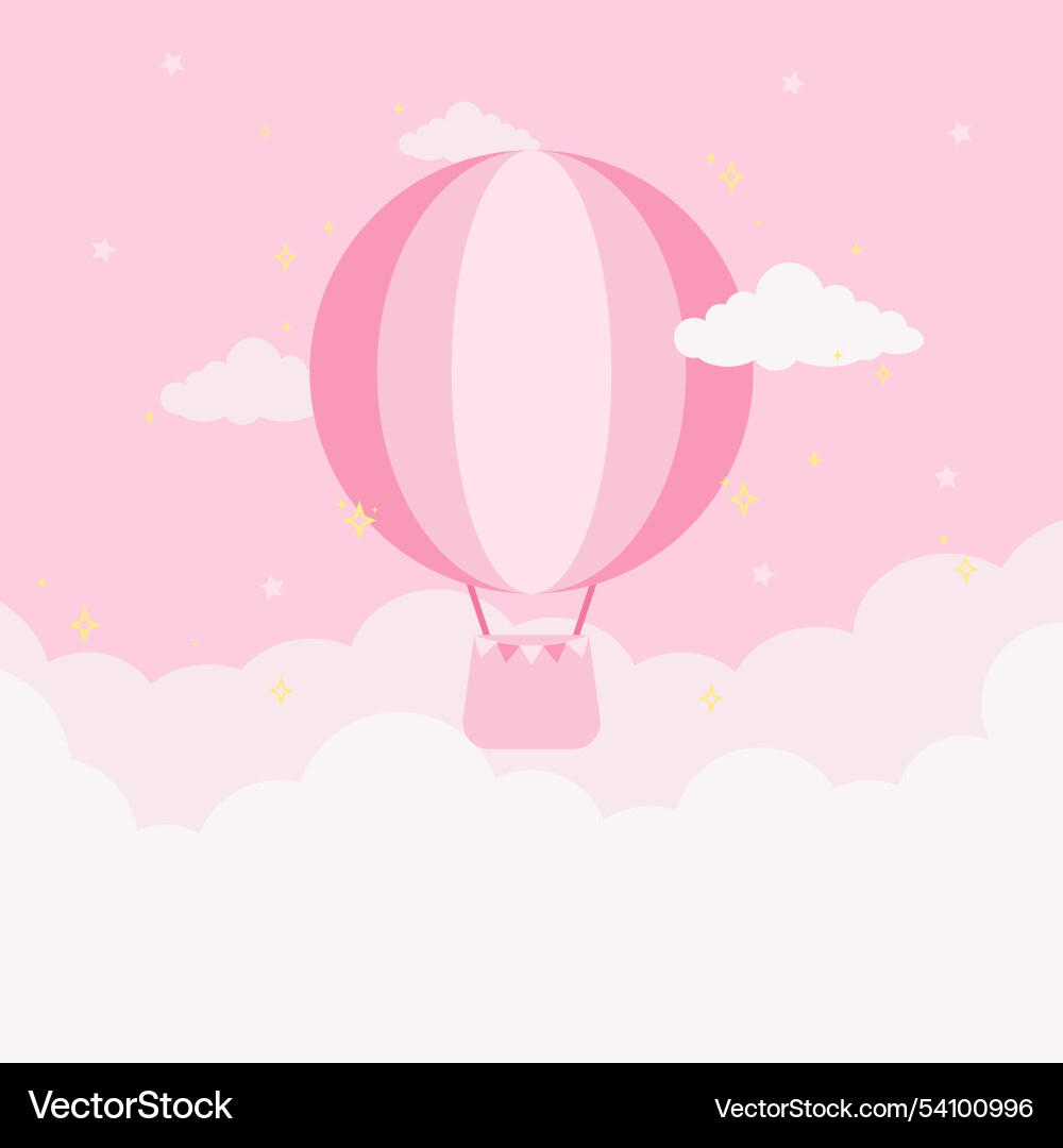 Cute kawaii pink pastel starry sky with clouds Vector Image