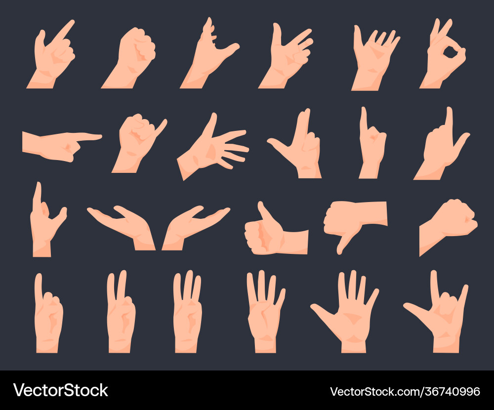 Hand gestures cartoon human arms palms positions Vector Image