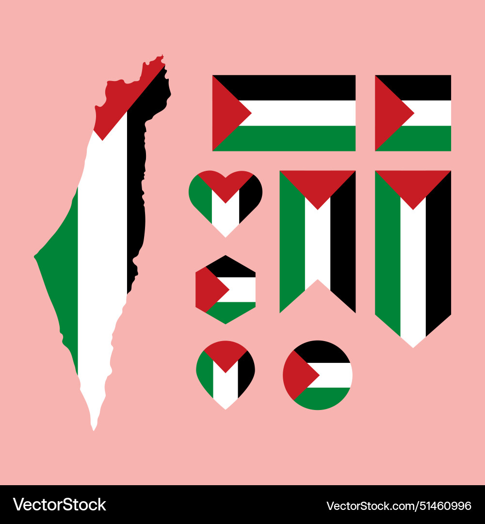 Palestine map flag icon set palestine flags Vector Image