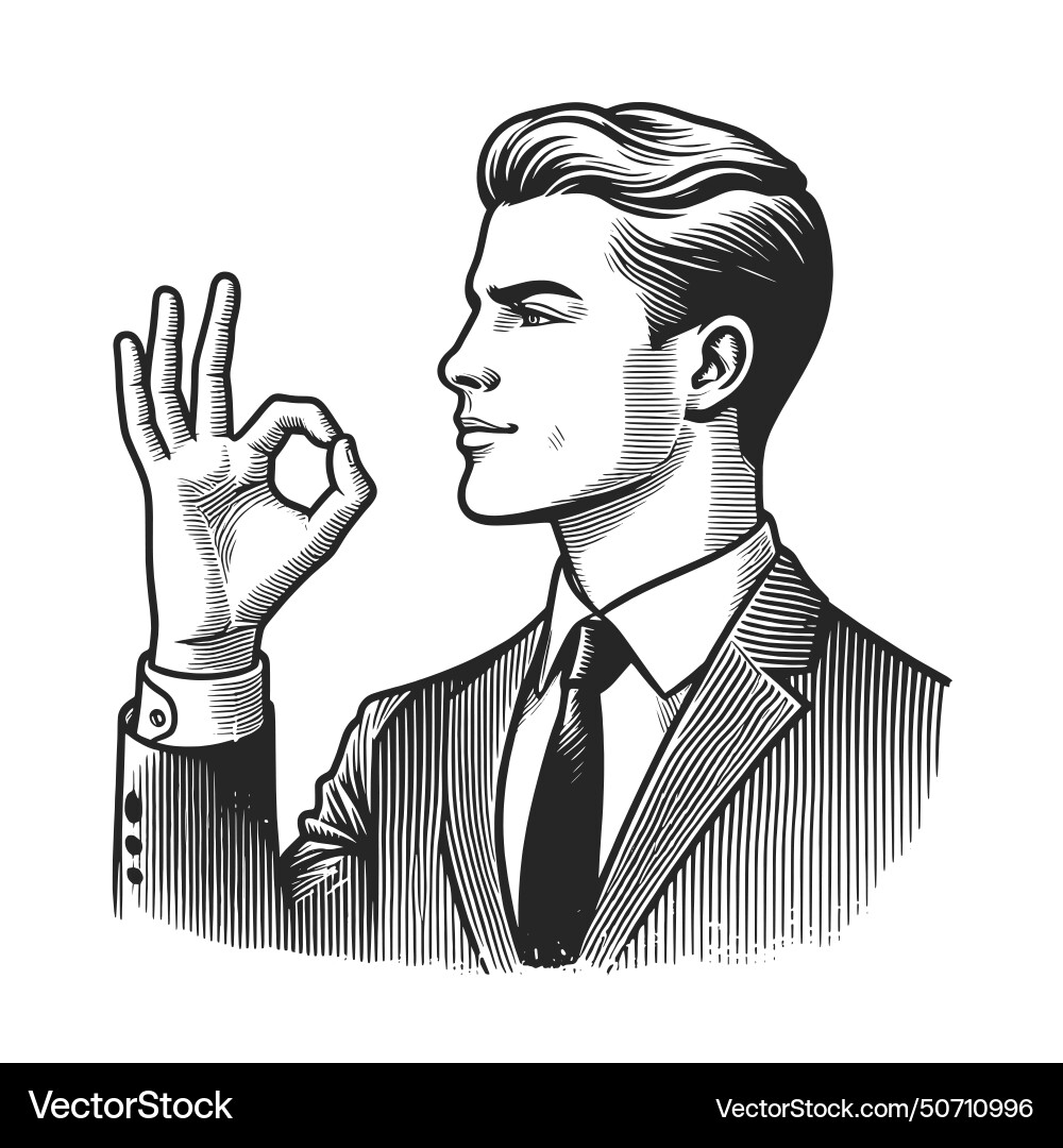 Retro man giving ok sign sketch Royalty Free Vector Image