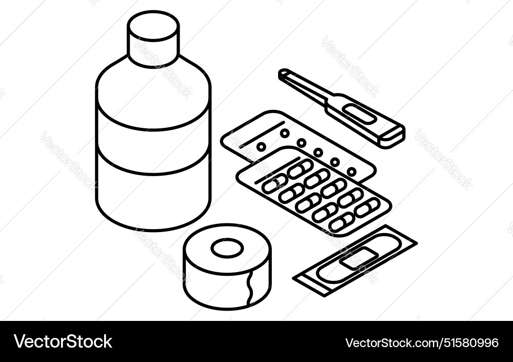 Simple line drawing of emergency kit first-aid Vector Image