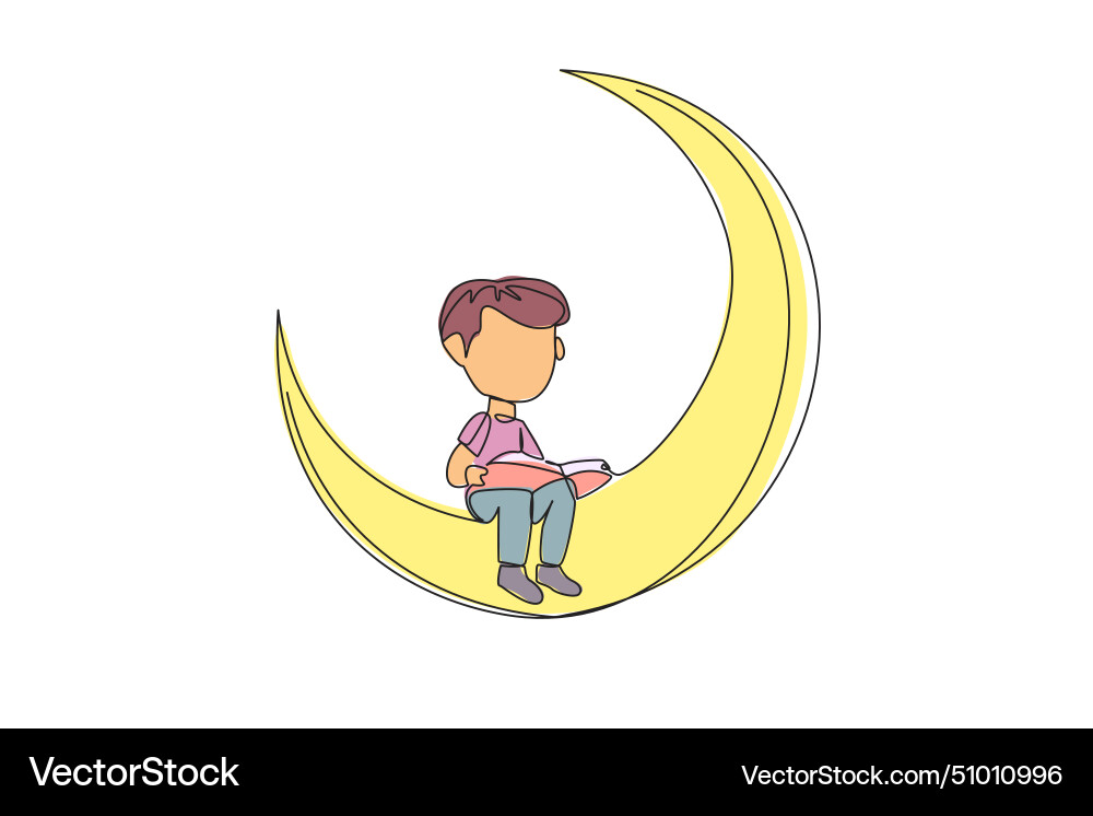 Single continuous line drawing boy sitting Vector Image